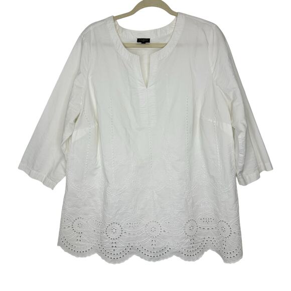 Talbots | Tops | Talbots Blouse Womens White Scallop Hem Floral ...